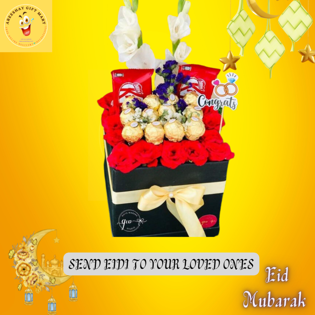 FLOWERS BOX WITH FERRARO AND KITKAT | Send Gifts To Pakistan | Same Day ...